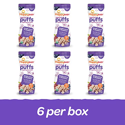 Happy Baby Organics Superfood Puffs, Purple Carrot & Blueberry, 2.1 Ounce (Pack of 6) packaging may vary