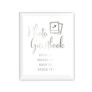 andaz press wedding party signs, metallic silver ink, 8.5×11-inch, photo guestbook snap it, shake it, sign it, stick it, polaroid sign 1-pack