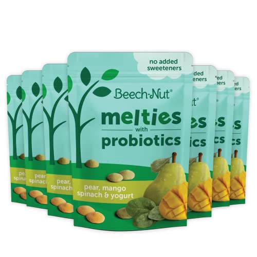 Beech-Nut Probiotic Melties Yogurt Melts, Pear Mango Spinach & Yogurt, 1oz (7 Pack), Toddler & Baby Snacks