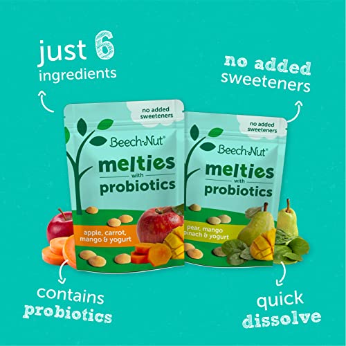 Beech-Nut Probiotic Melties Yogurt Melts, Pear Mango Spinach & Yogurt, 1oz (7 Pack), Toddler & Baby Snacks