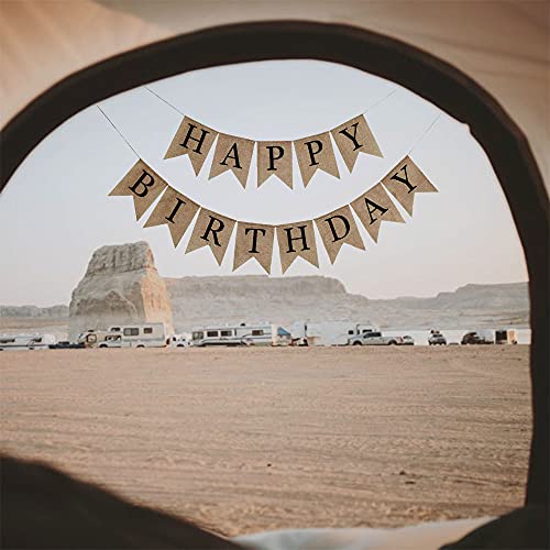 Happy Birthday Burlap Banner Rustic Bunting Garland Swallowtail Flags for Birthday Party Decorations by Ucity (Black)