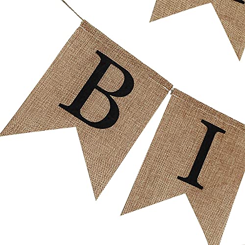 Happy Birthday Burlap Banner Rustic Bunting Garland Swallowtail Flags for Birthday Party Decorations by Ucity (Black)