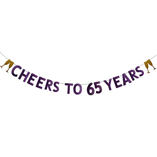 Cheers to 65 Years Banner, Pre-Strung, Purple Paper Glitter Party Decorations for 65th Wedding Anniversary 65 Years Old 65th Birthday Party Supplies Letters Purple ZHAOFEIHN