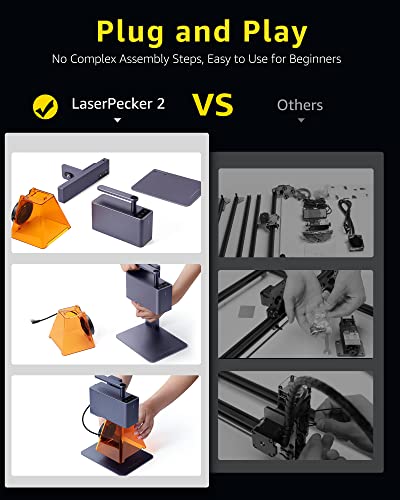 LaserPecker 2(Pro) Laser Engraver, 60W Laser Engraving Machine Handheld 5W Compressed Spot 0.05mm High Precision, 36000mm/min High Speed Laser Etching Cutter for Wood Alloy Leather - with Roller