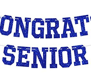 Blue Glitter Congrats Senior Banner, Class of 2023/So Proud of You Bunting Sign, Serior Degree Graduation Party Decorations Supplies