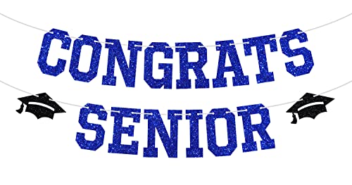 Blue Glitter Congrats Senior Banner, Class of 2023/So Proud of You Bunting Sign, Serior Degree Graduation Party Decorations Supplies