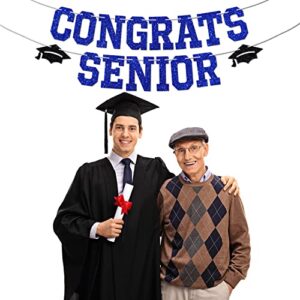 Blue Glitter Congrats Senior Banner, Class of 2023/So Proud of You Bunting Sign, Serior Degree Graduation Party Decorations Supplies