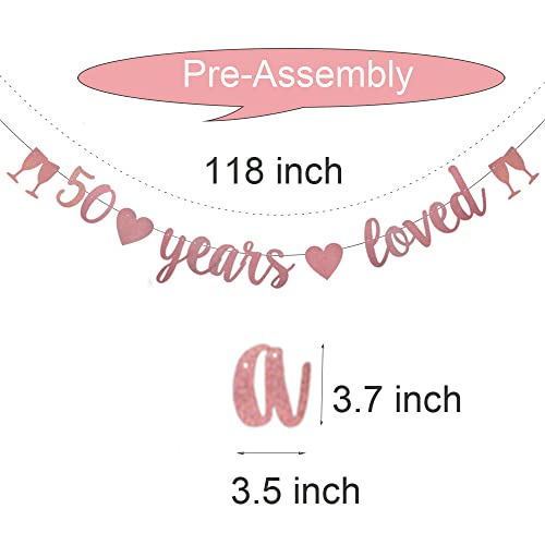 WEIANDBO 50 Years Loved Rose Gold Glitter Banner,Pre-Strung,50th Birthday / Wedding Anniversary Party Decorations Bunting Sign Backdrops,50 Years Loved