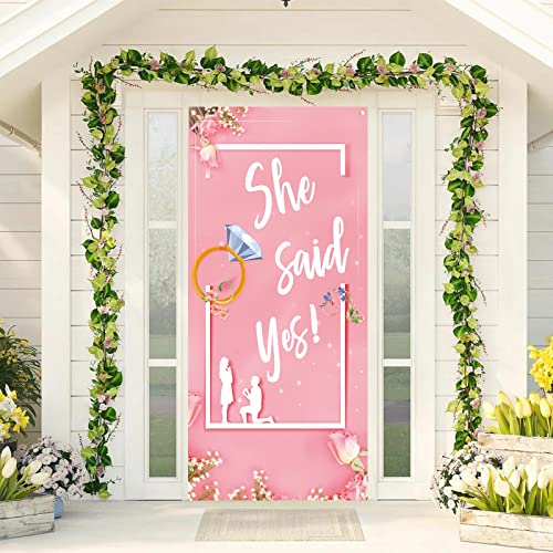 Labakita Engagement She Said Yes Door Banner, Bachelorette Party Door Decorations, Engaged Door Cover Banner, Wedding Bridal Shower Proposal Party Decorations