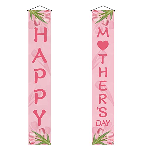 Happy Mother's Day Porch Banner Welcome Porch Sign Pink Heart Wall Hanging Banner Best Mom Ever Party Front Door Holiday Party Decor