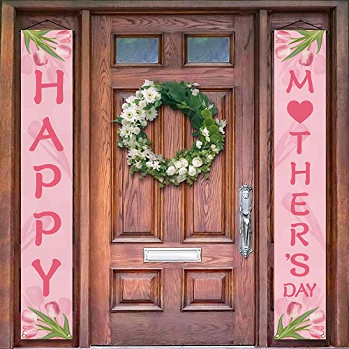 Happy Mother's Day Porch Banner Welcome Porch Sign Pink Heart Wall Hanging Banner Best Mom Ever Party Front Door Holiday Party Decor