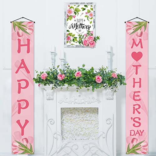 Happy Mother's Day Porch Banner Welcome Porch Sign Pink Heart Wall Hanging Banner Best Mom Ever Party Front Door Holiday Party Decor