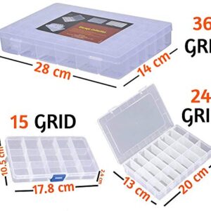 Bulfyss Jewellery Case Organiser with Adjustable Dividers 15,24,36 Grid, Transparent(Pack of 3) Standard Transparent