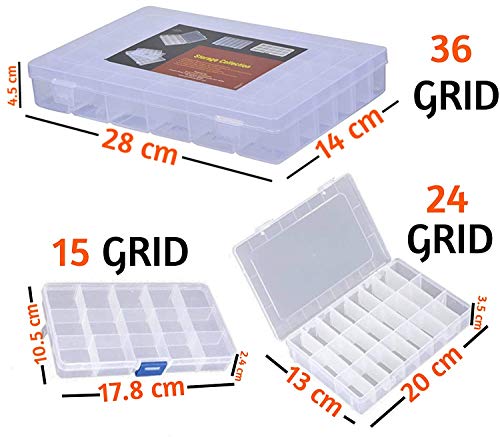 Bulfyss Jewellery Case Organiser with Adjustable Dividers 15,24,36 Grid, Transparent(Pack of 3) Standard Transparent