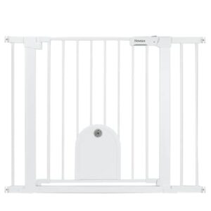 Newnice 40.6" -29.7" Auto Close Baby Gate with Small Cat Door, Easy Walk Thru & Durable Dog Pet Gates for Stairs, Doorway, House, Pressure Mounted Safety Child Gate Includes 4 Wall Cups