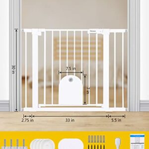 Newnice 40.6" -29.7" Auto Close Baby Gate with Small Cat Door, Easy Walk Thru & Durable Dog Pet Gates for Stairs, Doorway, House, Pressure Mounted Safety Child Gate Includes 4 Wall Cups