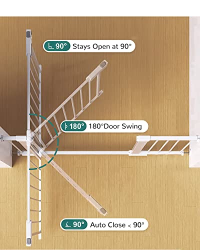 Newnice 40.6" -29.7" Auto Close Baby Gate with Small Cat Door, Easy Walk Thru & Durable Dog Pet Gates for Stairs, Doorway, House, Pressure Mounted Safety Child Gate Includes 4 Wall Cups