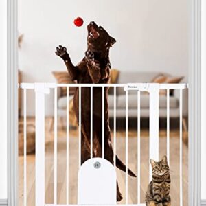 Newnice 40.6" -29.7" Auto Close Baby Gate with Small Cat Door, Easy Walk Thru & Durable Dog Pet Gates for Stairs, Doorway, House, Pressure Mounted Safety Child Gate Includes 4 Wall Cups