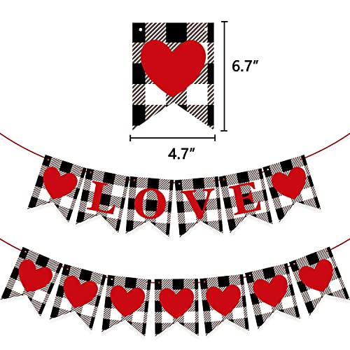 DUDOU Valentine's Day Love Banner Red Heart Buffalo Plaid Garlands Black White Hanging Bunting Sign Home Mantel Party Decorations