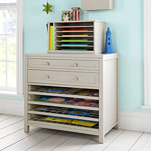 MARTHA STEWART Crafting Kids' Art Storage with Drying Racks - Gray, Wooden Arts and Crafts Organizer with Removable Wire Racks and Painting Drip Pan