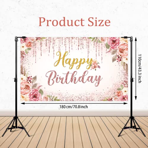 Rose Gold Happy Birthday Backdrop for Girls Women Happy Birthday Party Photography Background Decoration Photoshoot Banner (6.1 x 3.6ft)