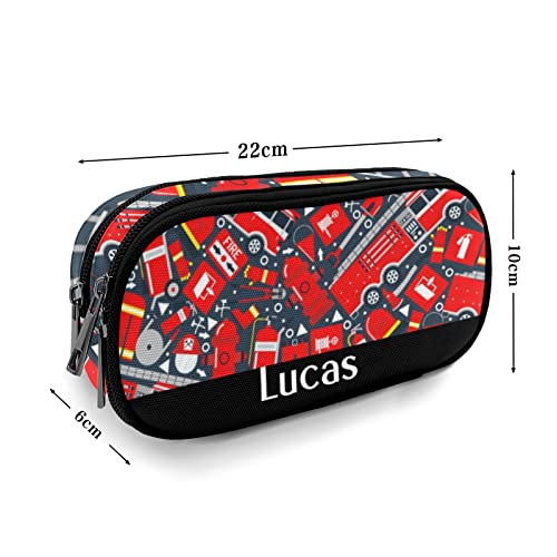 Fire Truck Custom Pencil Pen Case, Personalized Pencil Bag Pouch Box with Zipper, Pencil Pouch for School Office and Travel