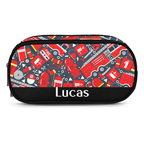 Fire Truck Custom Pencil Pen Case, Personalized Pencil Bag Pouch Box with Zipper, Pencil Pouch for School Office and Travel