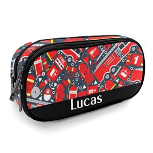 Fire Truck Custom Pencil Pen Case, Personalized Pencil Bag Pouch Box with Zipper, Pencil Pouch for School Office and Travel