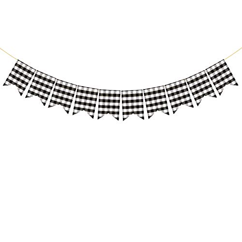 Rainlemon Buffalo Check Plaid Banner Black and White Ginyham Garland Fireplace Mantle Decoration Supply