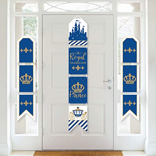 Big Dot of Happiness Royal Prince Charming - Hanging Vertical Paper Door Banners - Baby Shower or Birthday Party Wall Decoration Kit - Indoor Door Decor