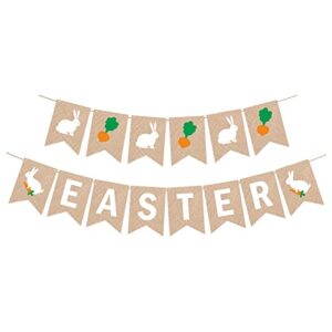 2 pcs easter bunny carrot burlap banner spring easter party easter home office school decorations supplies