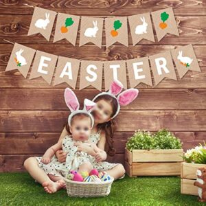 2 Pcs Easter Bunny Carrot Burlap Banner Spring Easter Party Easter Home Office School Decorations Supplies