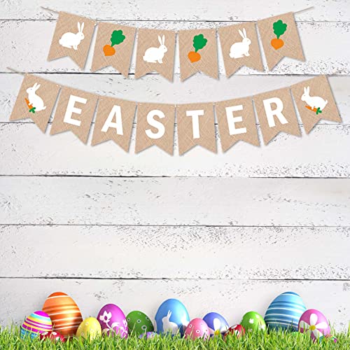 2 Pcs Easter Bunny Carrot Burlap Banner Spring Easter Party Easter Home Office School Decorations Supplies