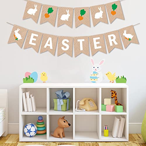 2 Pcs Easter Bunny Carrot Burlap Banner Spring Easter Party Easter Home Office School Decorations Supplies