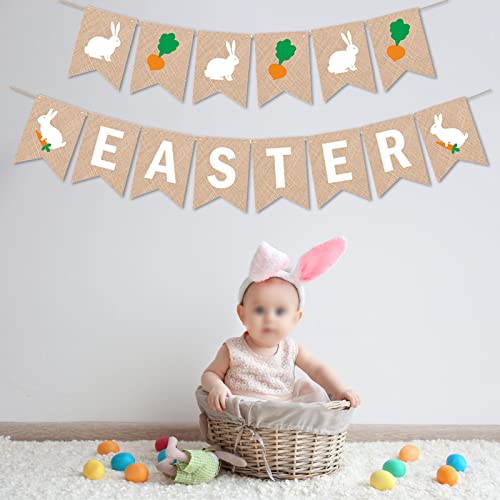 2 Pcs Easter Bunny Carrot Burlap Banner Spring Easter Party Easter Home Office School Decorations Supplies