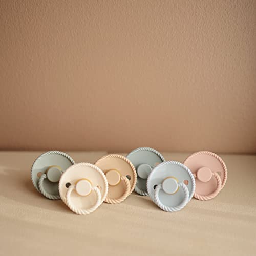 FRIGG Rope Natural Rubber Baby Pacifier | Made in Denmark | BPA-Free (Blush/Cream, 6-18 Months)