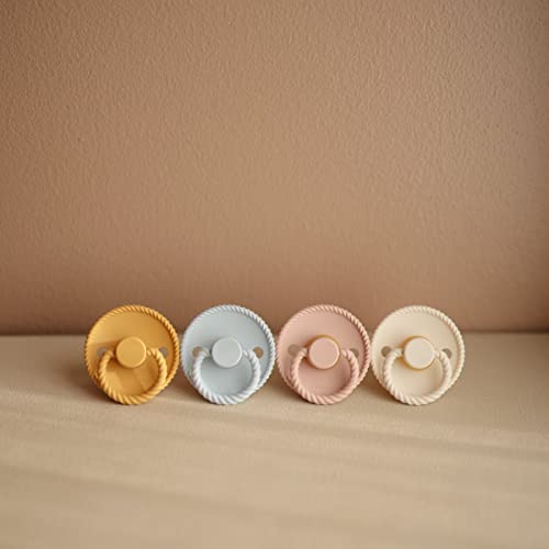 FRIGG Rope Natural Rubber Baby Pacifier | Made in Denmark | BPA-Free (Blush/Cream, 6-18 Months)