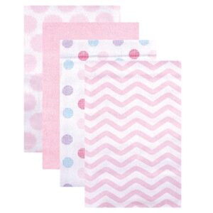 luvable friends unisex baby cotton flannel receiving blankets, pink dots 4-pack, one size