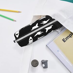 Ykklima Leather Pencil Case - Cute White Shark Fierce Black Pattern, Stationery Bag Pen Organizer Makeup Cosmetic Holder Pouch for School Work Office College