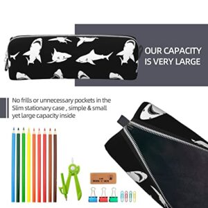 Ykklima Leather Pencil Case - Cute White Shark Fierce Black Pattern, Stationery Bag Pen Organizer Makeup Cosmetic Holder Pouch for School Work Office College