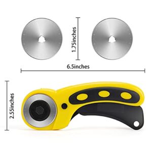 WORKLION 45mm Rotary Cutter Set: Ergonomic Rotary Cutter with Safety Lock and 2 Replacement Rotary Cutter Blades for Sewing Quilting Scrapbooking and Arts & Crafts Projects