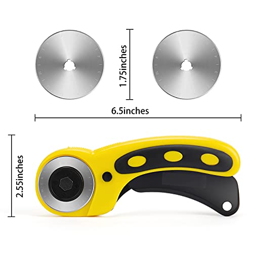 WORKLION 45mm Rotary Cutter Set: Ergonomic Rotary Cutter with Safety Lock and 2 Replacement Rotary Cutter Blades for Sewing Quilting Scrapbooking and Arts & Crafts Projects