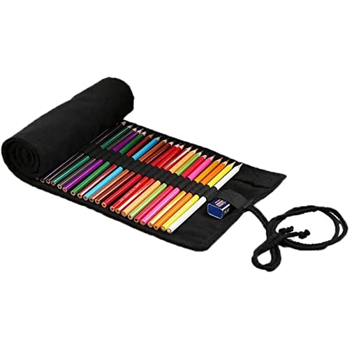 Domccy Canvas Pencil Wrap 72 Holes Roll-Up Pencil Holder Storage Pouch Multipurpose Pencil Case for Coloring Pencil Holder Organizer,Pens