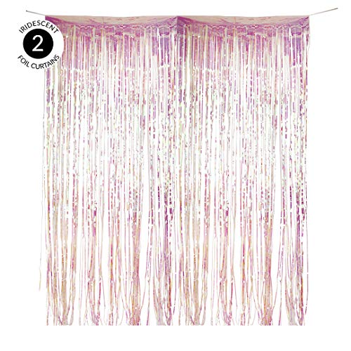 Andaz Press Iridescent Holographic Foil Fringe Party Door Curtain Backdrop, 2-Pack, 6-Feet Total Width x 8-Feet Height, Shiny Metallic Iridescent Themed Decorations, Birthday, Baby Shower, Bachelorett