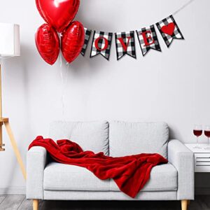 Whaline Valentine's Day Love Banner Buffalo Plaid Love Heart Burlap Banner Pre-Assembled Plaid Love Bunting Garland Sign for Valentine's Day Anniversary Wedding Party Supplies Home Decoration