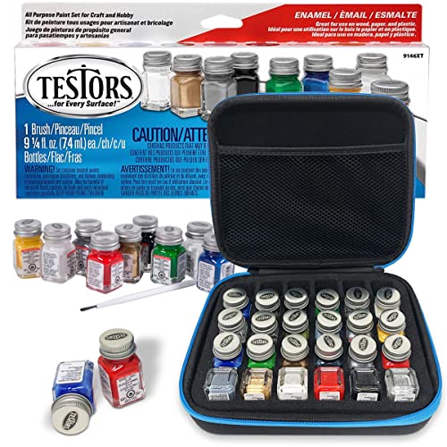 Testors Model Paint Enamel 10pc Paint Set, Pixiss Model Paint Storage Case for Testors Paints (Holds 30 Bottles)