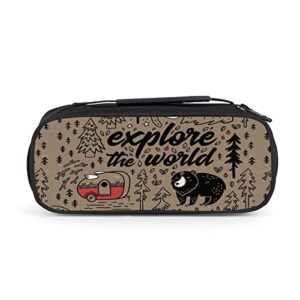 large pencil case,explore the world bear pencil bag stationery bag portable large storage bag pencil box pencil holder