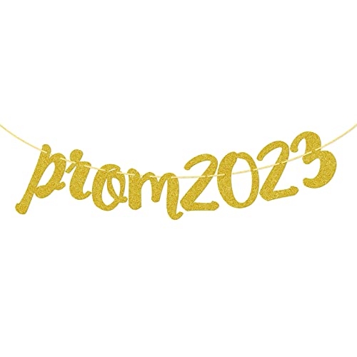 Prom 2023 Banner Glitter Gold Banner, Class of 2023, School Bunting, Prom Birthday, Graduation Party Decor (Gold)