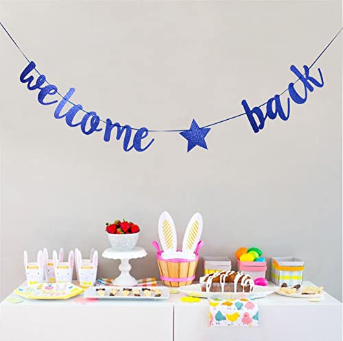 YaFeiDa Blue Welcome Back Banner,Welcome Back To School Sign Welcome Home Sign,Housewarming,Military,Family Party Decorations,SKA-NB025