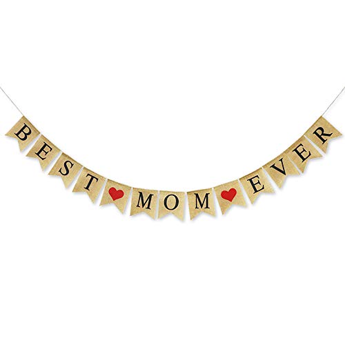 SWYOUN Burlap Best Mom Ever Banner Mothers Day Party Bunting Garland Decoration Supplies